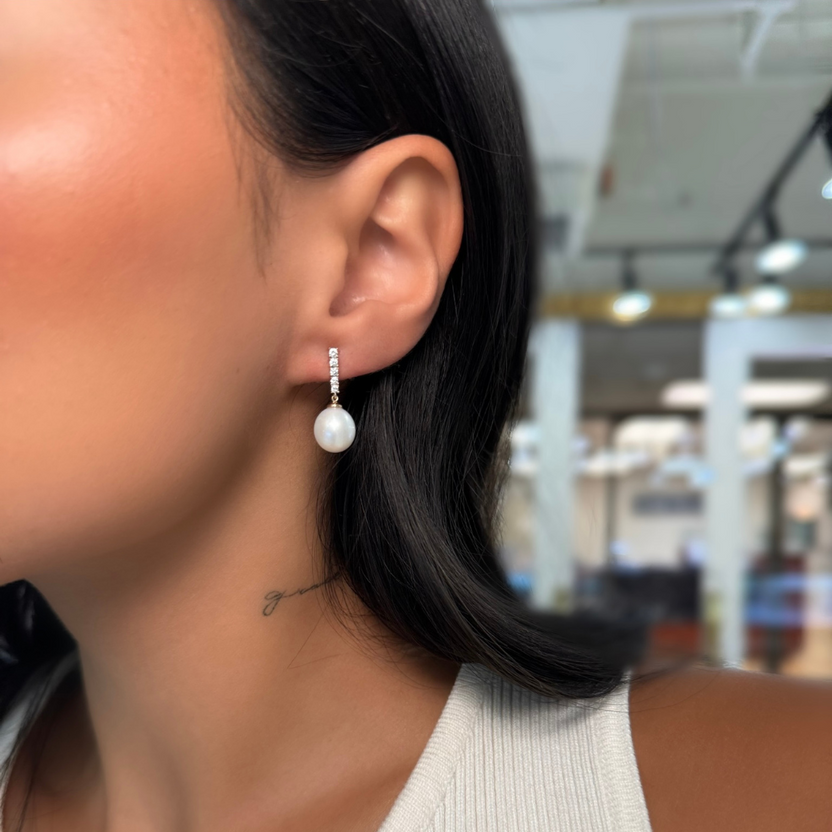 Dominique Diamond Bar with Pearl Dangle Stud Earrings – RWFJ