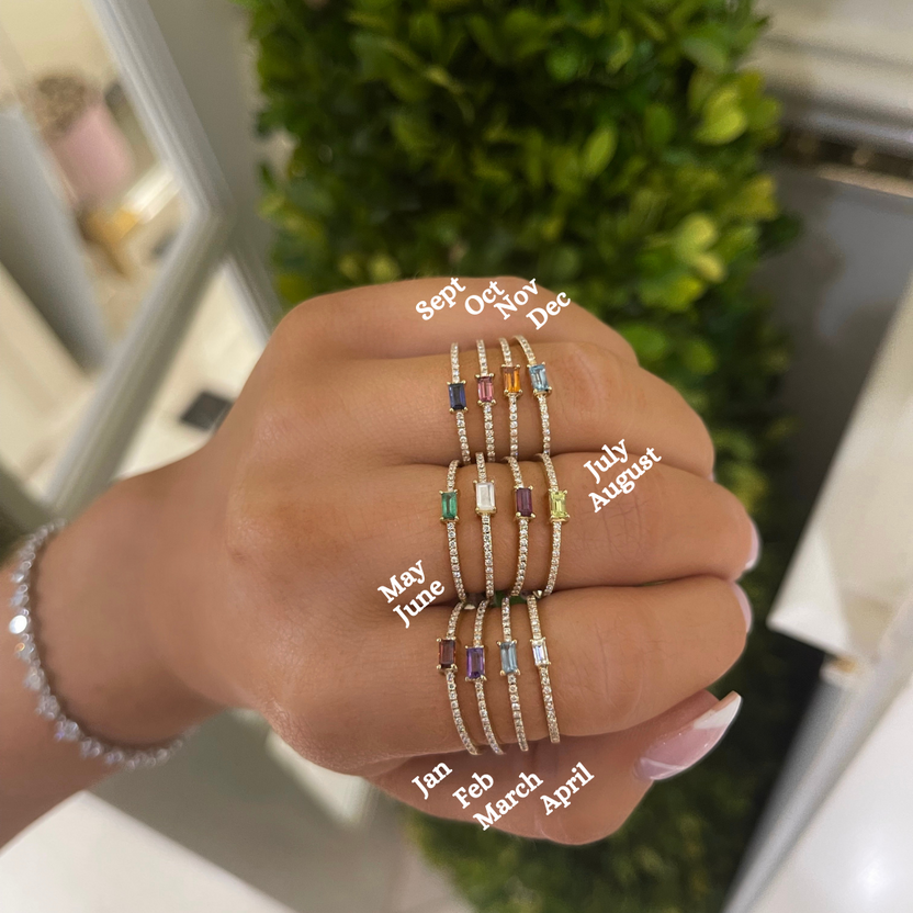 Baguette Birthstone and Diamond Stacking Band Ring – RWFJ
