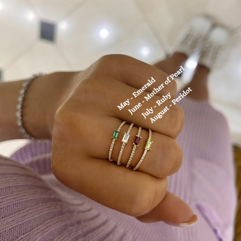 Baguette Birthstone and Diamond Stacking Band Ring – RWFJ