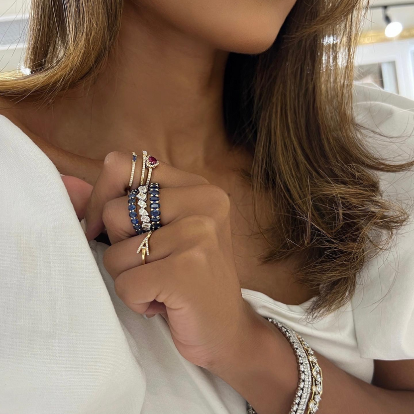 Baguette Birthstone and Diamond Stacking Band Ring – RWFJ